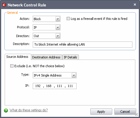 Blocking Internet Access while Allowing Local Area Network (LAN) Access - Comodo Internet ...